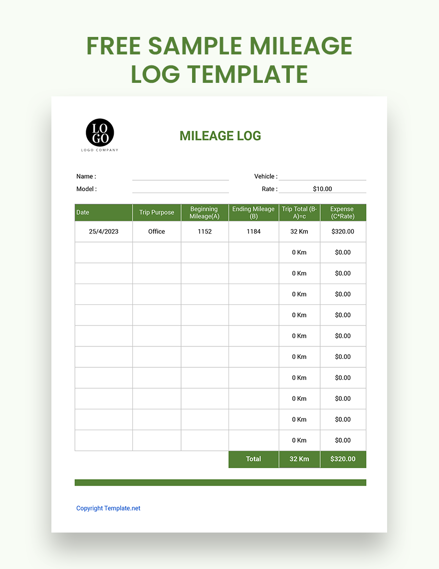 Free Sample Mileage Log Template Google Docs Google Sheets Excel 