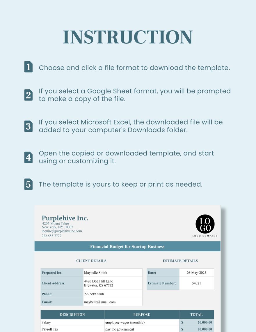 Free Financial Budget for Startup Business Template - Google Docs ...