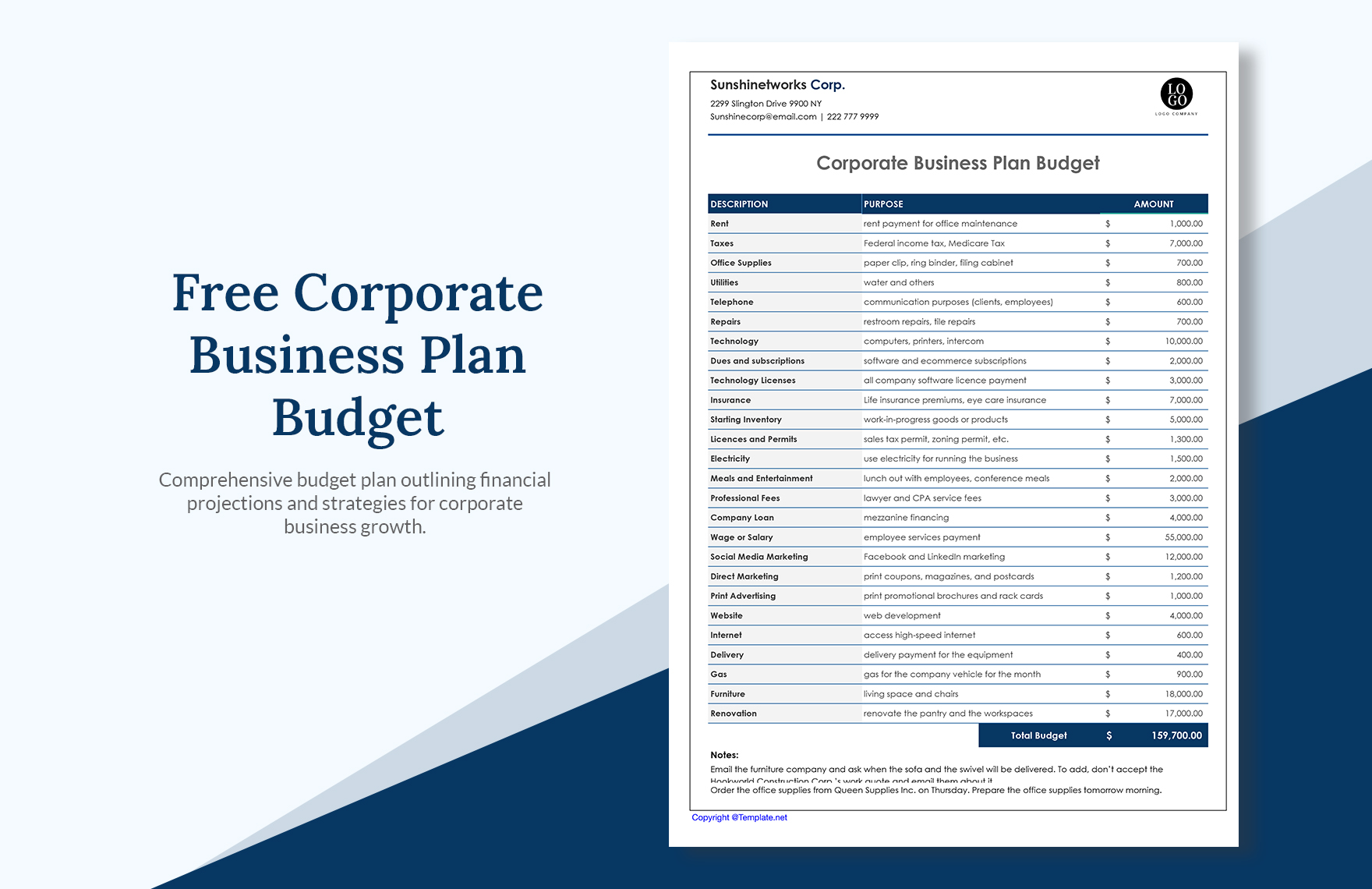 Free Corporate Business Plan Budget Template Download In Word Google 