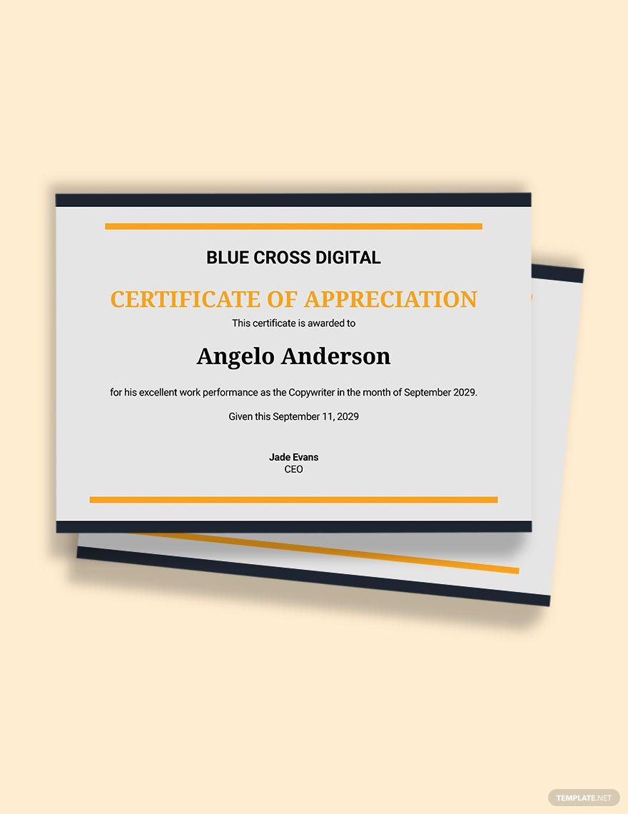 Appreciation Certificate Template For Employee Google Docs Illustrator InDesign Word 