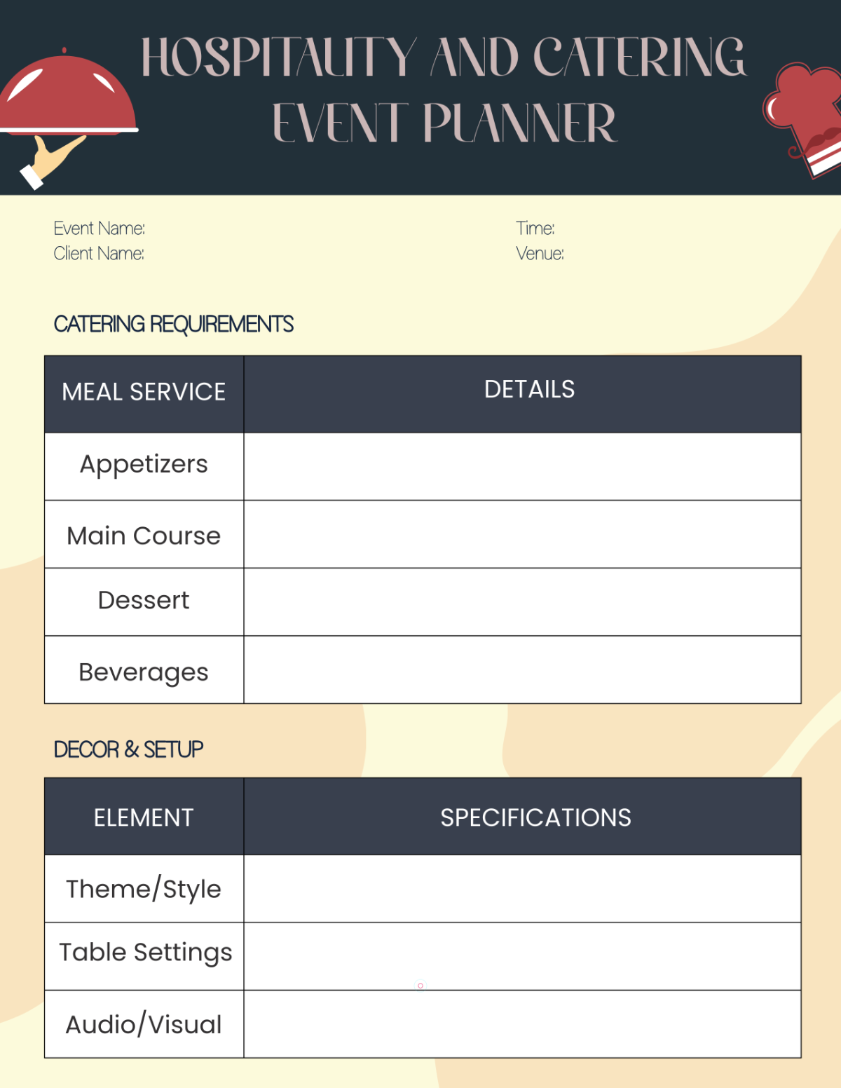 Catering Planner Template Free Printable And Customizable Catering