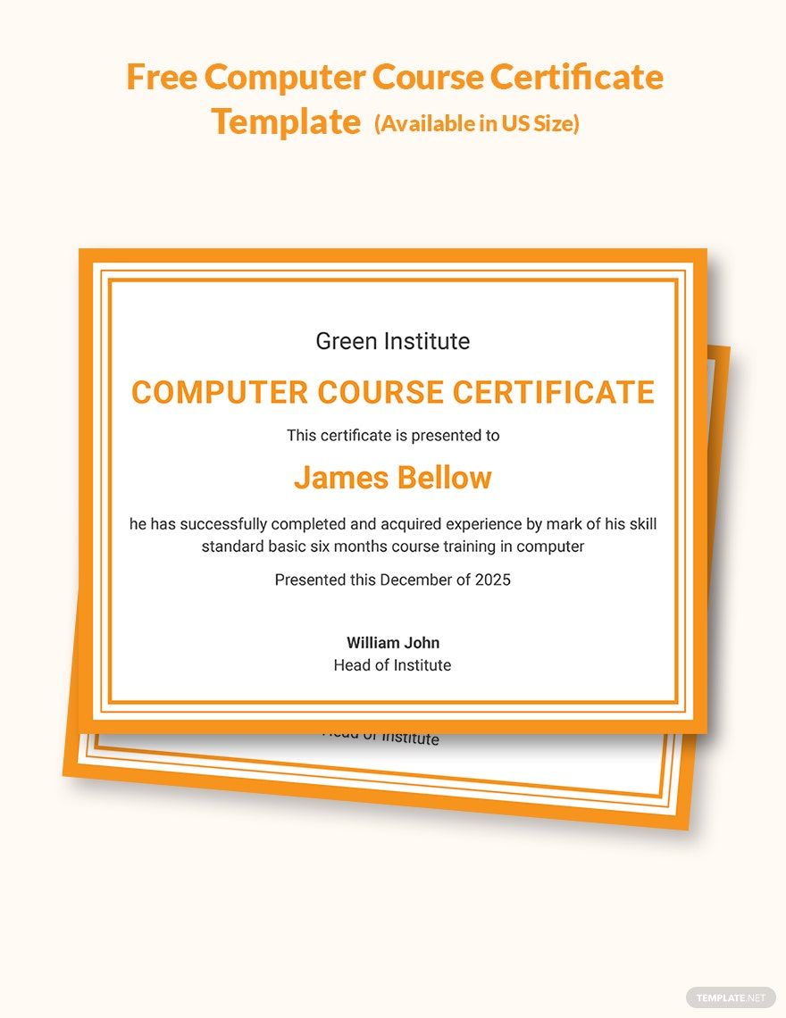 FREE Computer Certificate Template Download In Word Google Docs Illustrator Photoshop 