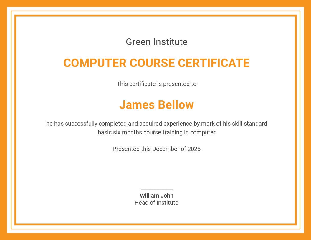Computer Training Certificate Template In Google Docs Illustrator 