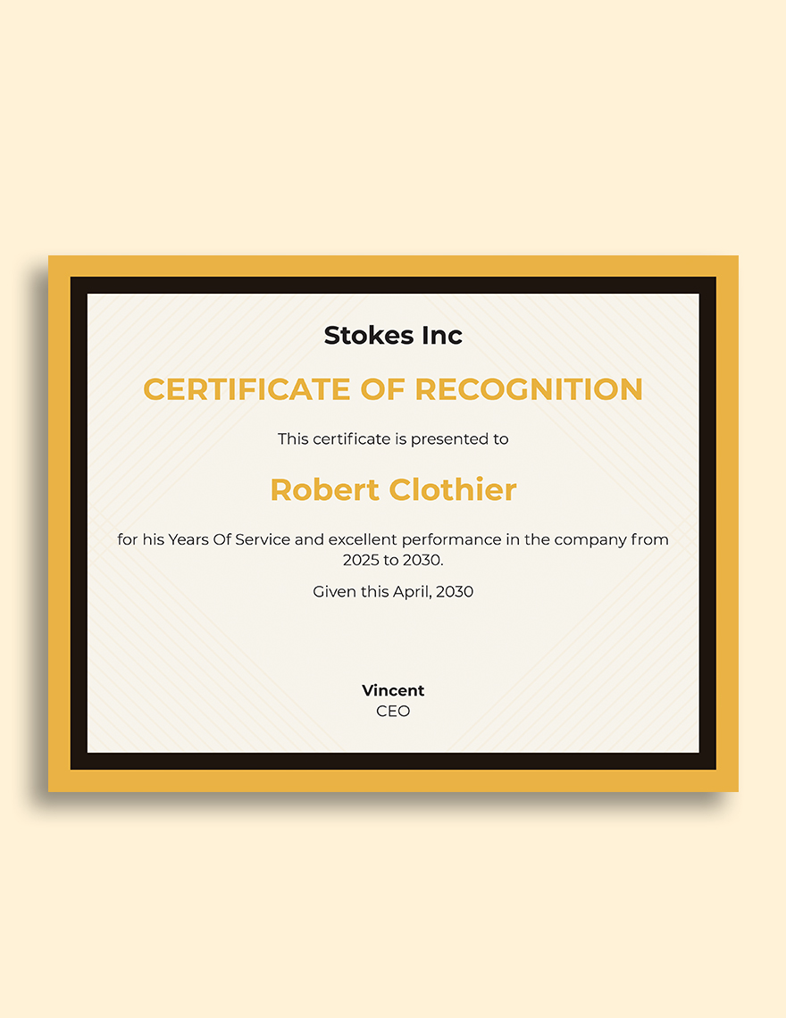 Years Of Service Recognition Certificate Template Word Template