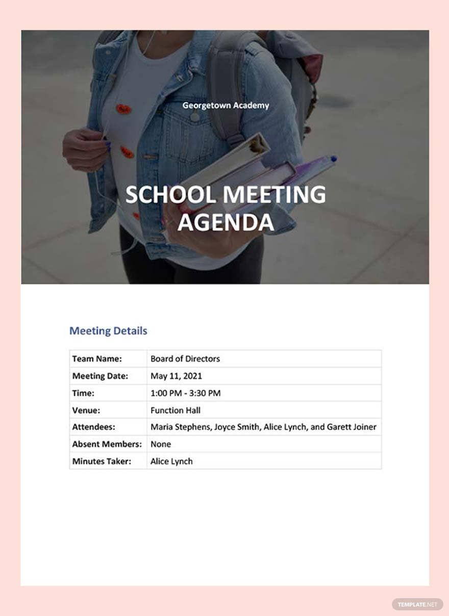 School Agenda Template Google Docs Word Apple Pages Template
