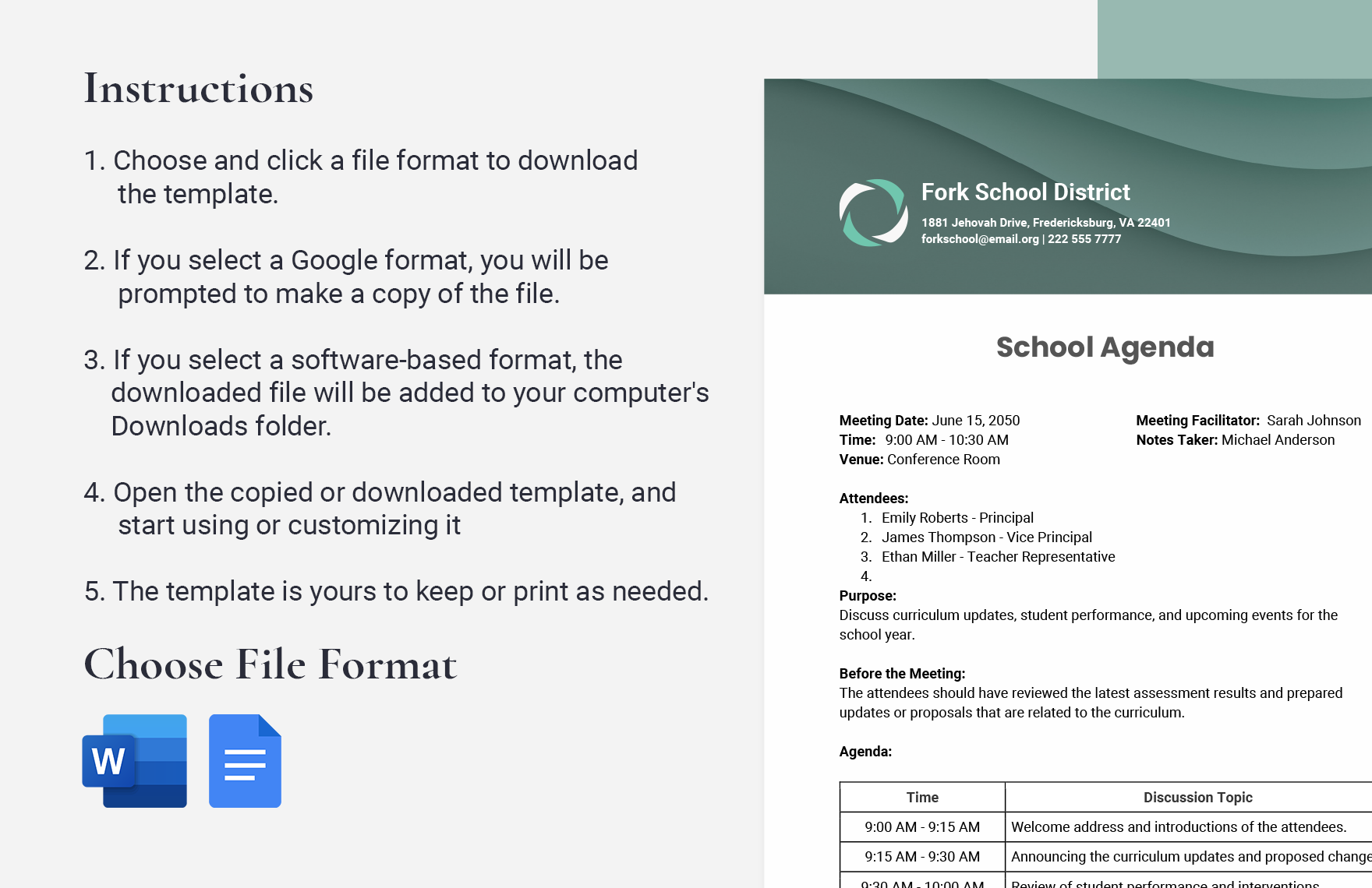 Printable School Agenda Template - Google Docs, Word, Apple Pages ...