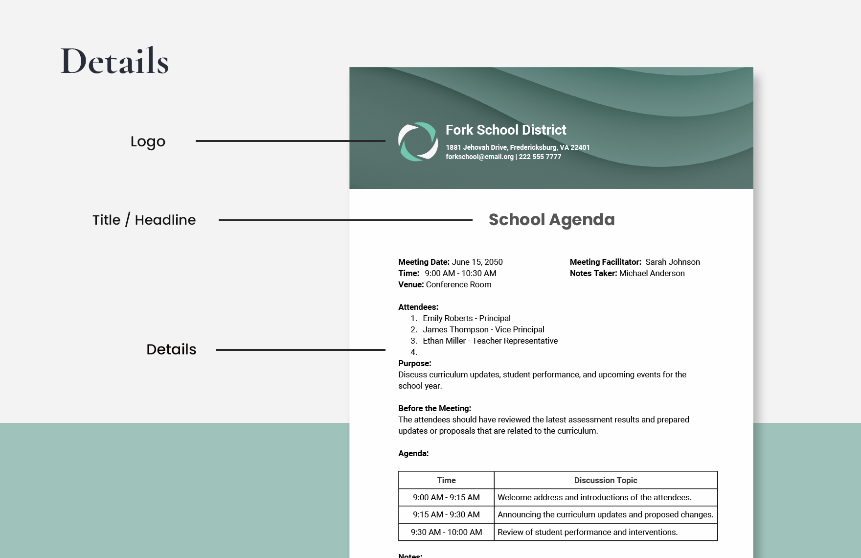 Printable School Agenda Template - Google Docs, Word, Apple Pages ...