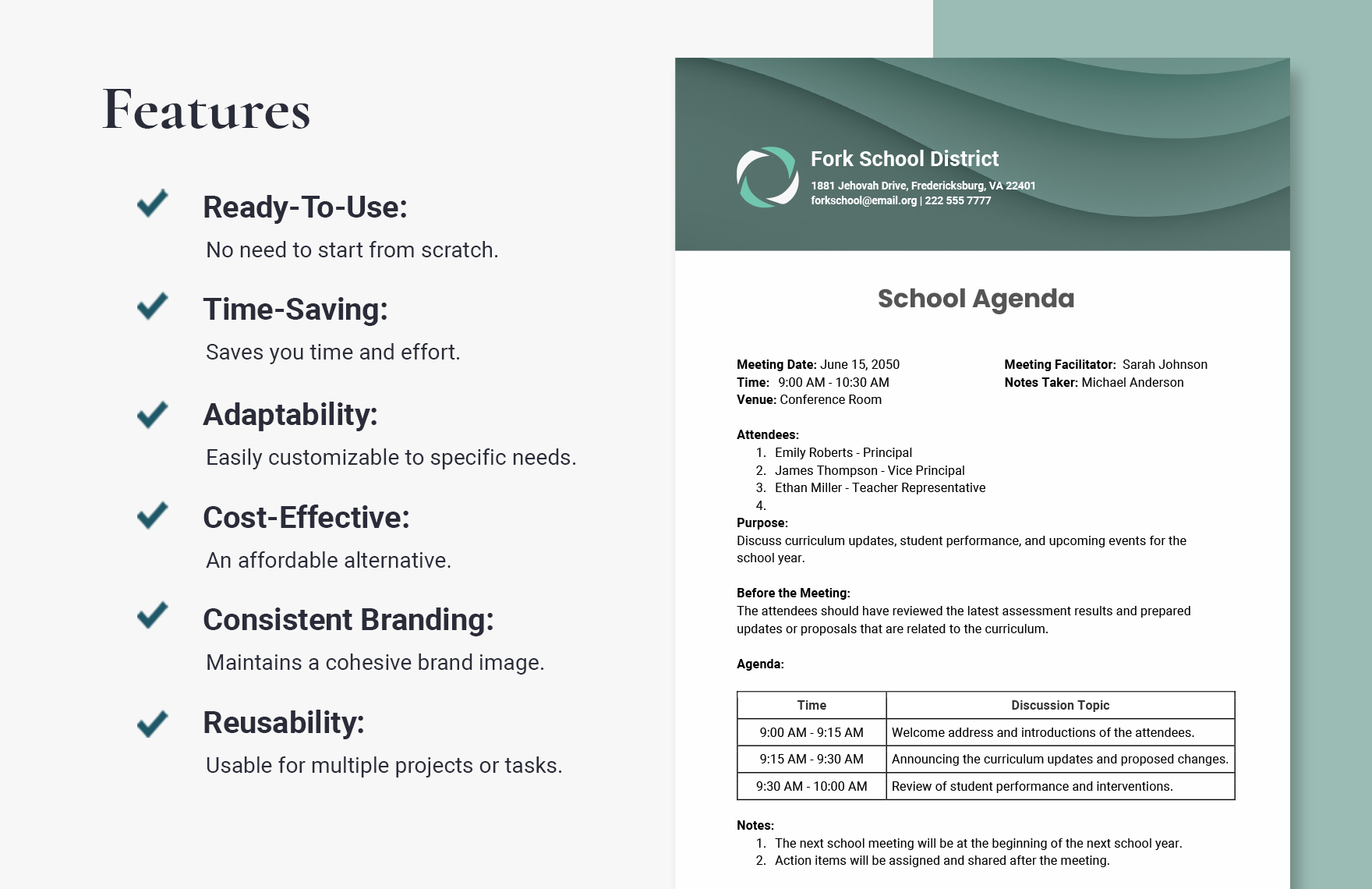 Printable School Agenda Template - Google Docs, Word, Apple Pages ...