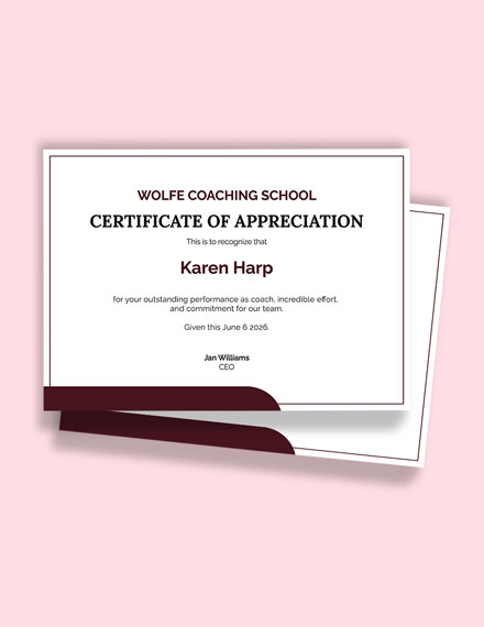 Appreciation Coach Certificate Template - Word | Template.net