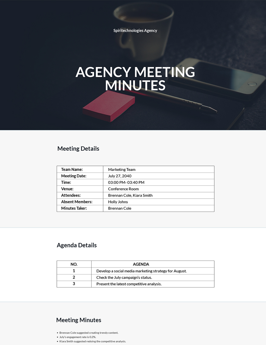 Agency Meeting Minutes Sample Template - Word | Template.net