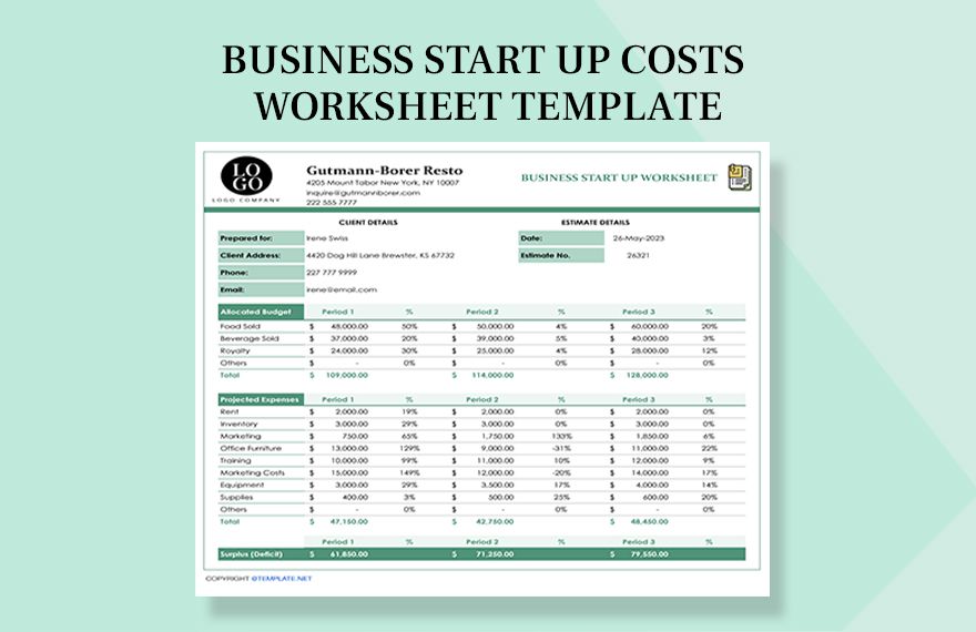 Business Start Up Costs Worksheet Template Download In Word Google Docs Excel Google Sheets 