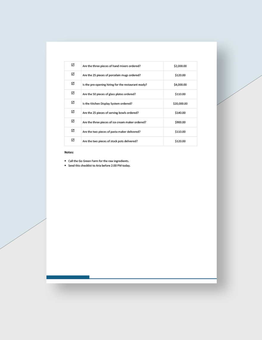 Restaurant Startup Costs Checklist Template Download In Word Google Restaurant Startup Costs Checklist Template Download In Word Google