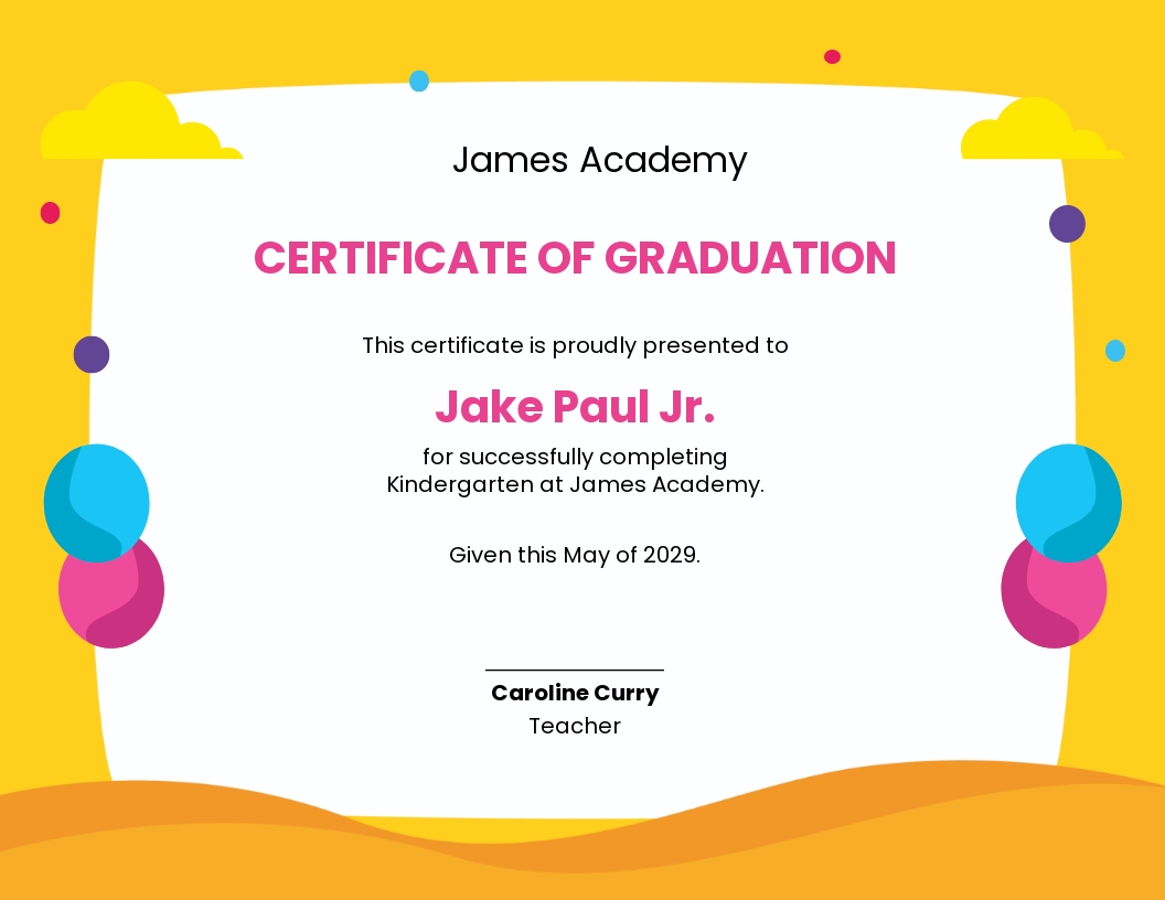8 FREE Kindergarten Certificate Templates Customize Download