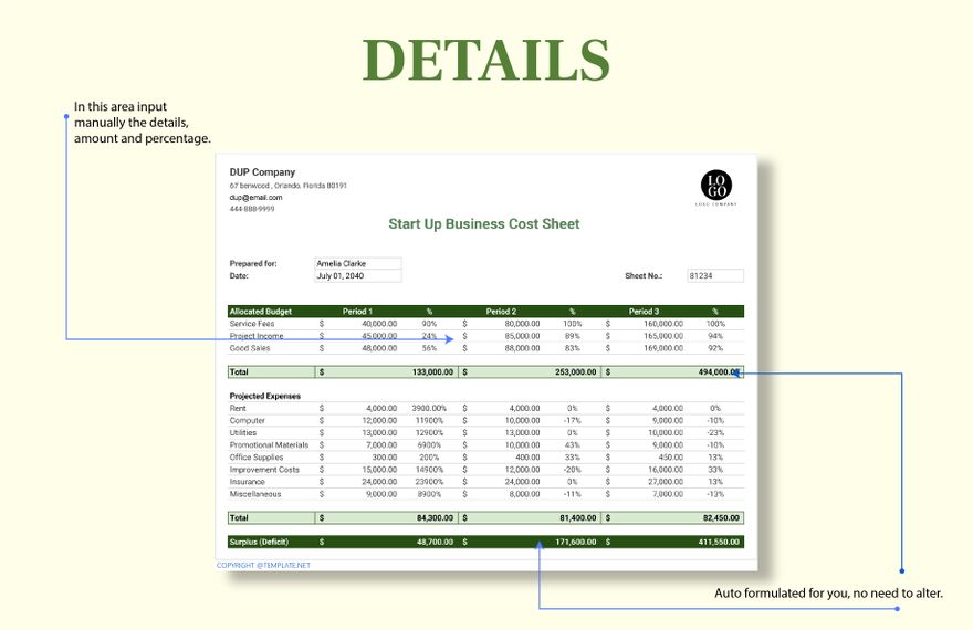 Start Up Business Cost Sheet Template - Google Docs, Google Sheets ...