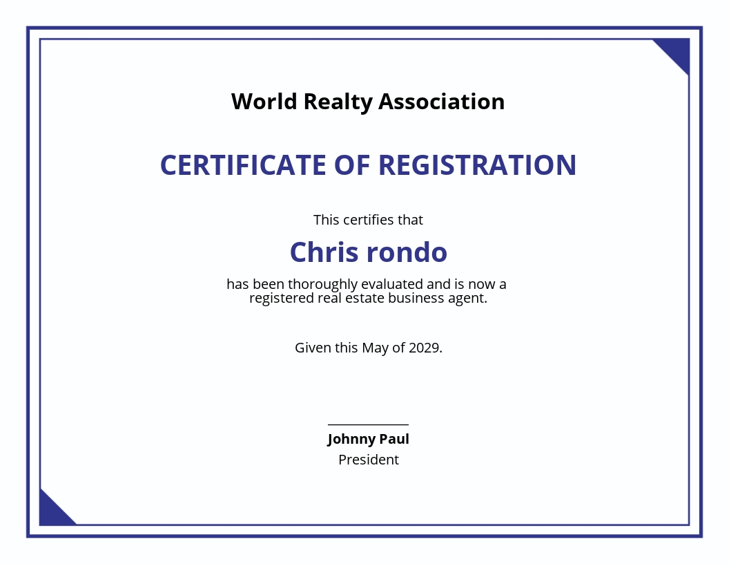 Free Business Registration Certificate Template Word Template