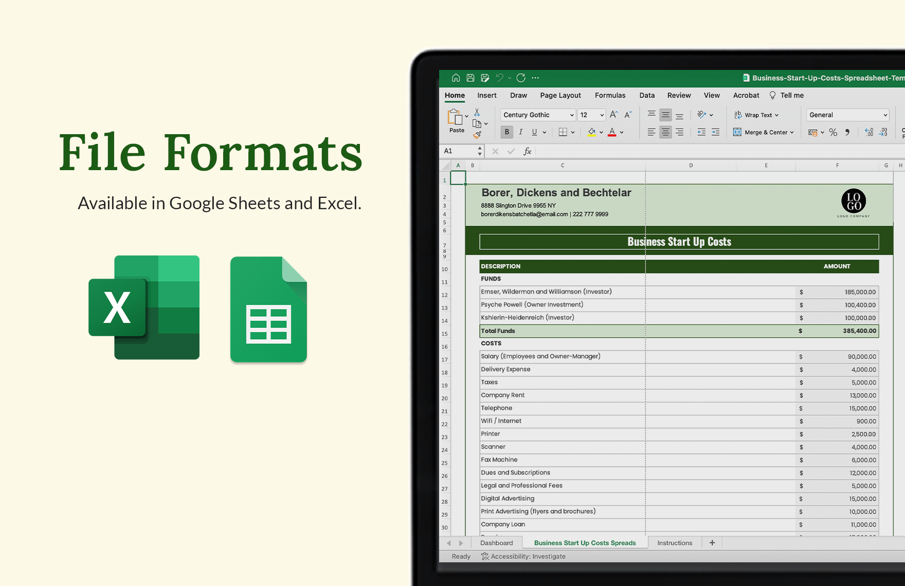 Business Start Up Costs Spreadsheet Template - Word, Google Docs, Excel ...