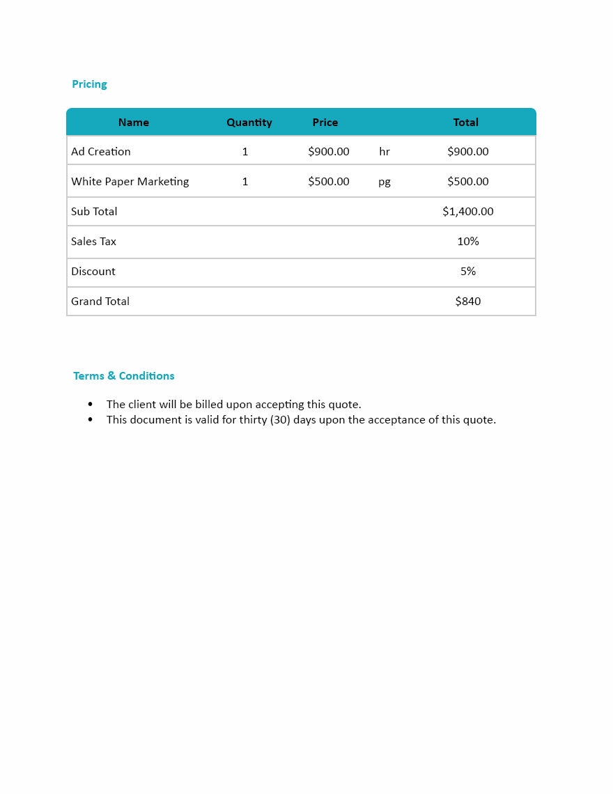 Free Free Sample Business Price Quotation Template - Google Docs ...