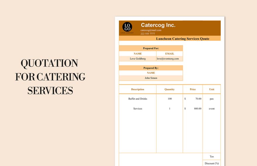 Food Service Quotation at Chloe Pratt blog