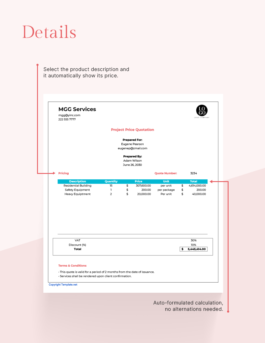 Project Price Quotation Template - Google Docs, Google Sheets, Excel, Word | Template.net