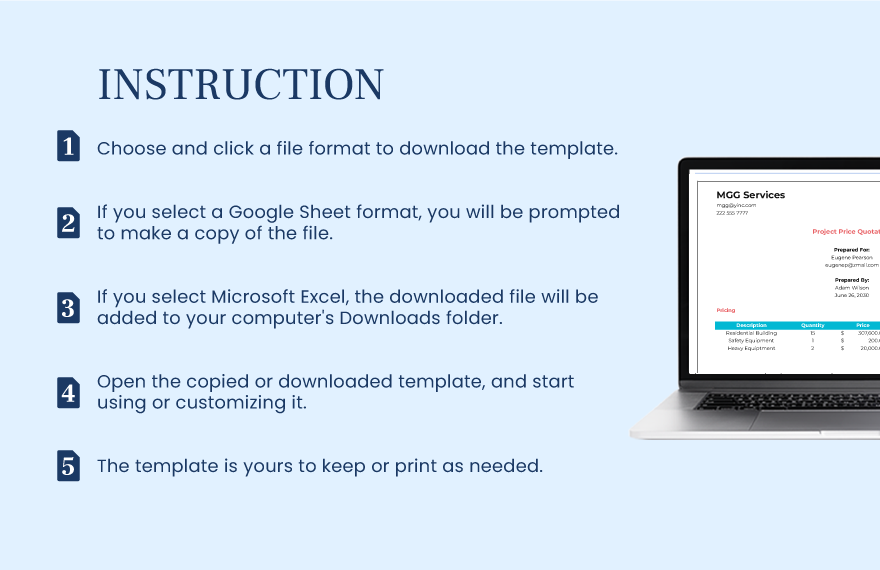Project Price Quotation Template - Google Docs, Google Sheets, Excel, Word | Template.net