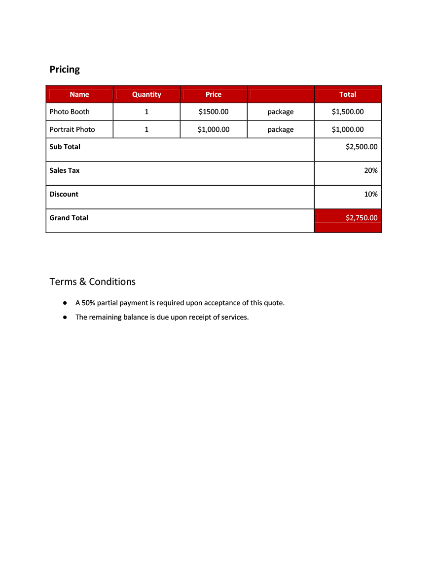 Service Price Quotation Template - Google Docs, Google Sheets, Excel ...