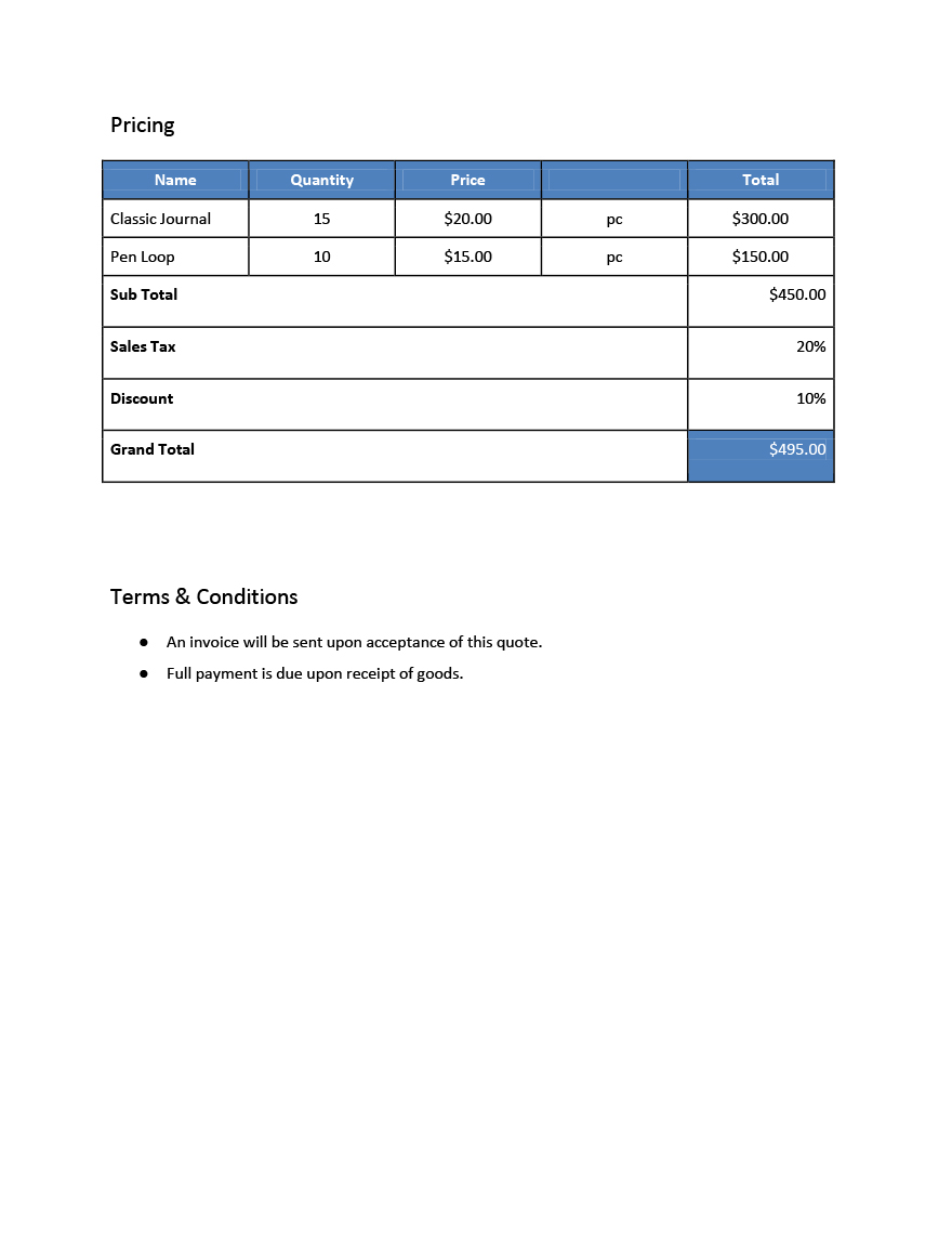 Free Free Simple Price Quotation Template - Google Docs, Google Sheets ...