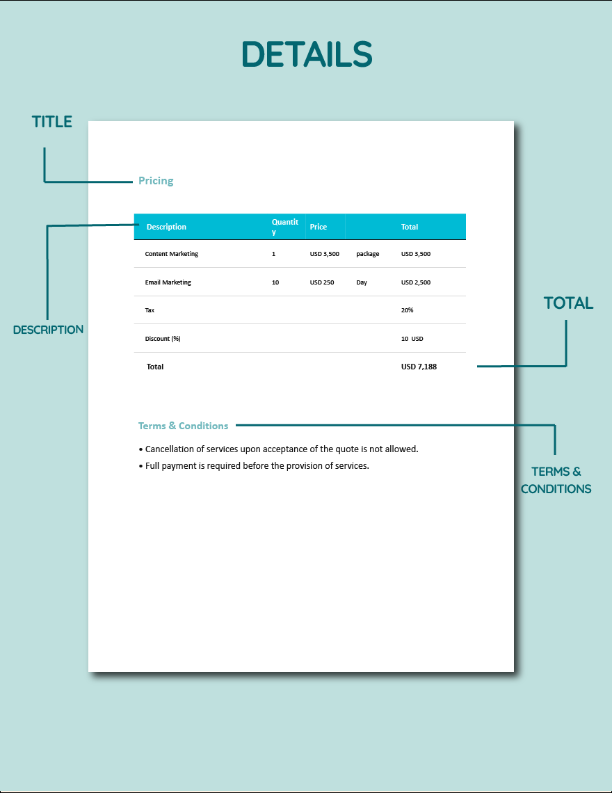 Digital Marketing Quotation Template - Google Docs, Google Sheets, Excel, Word | Template.net