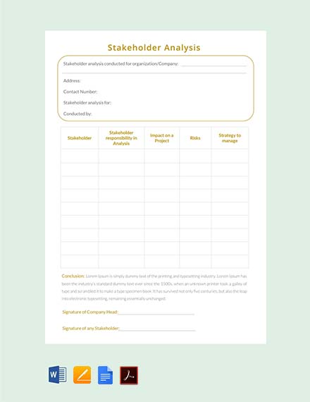 Stakeholder Analysis Template - Google Docs, Word, Apple Pages, PDF ...