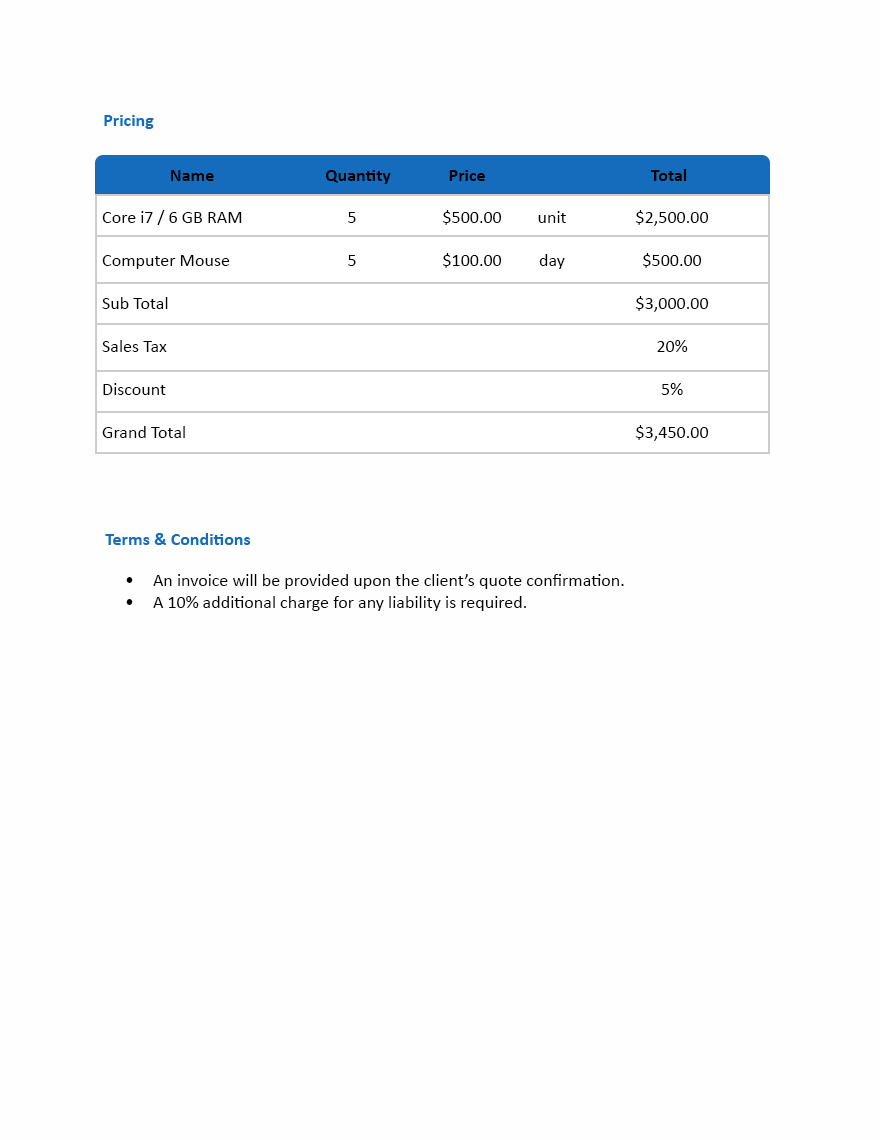 Computer Rental Quotation Template - Google Docs, Google Sheets, Excel ...