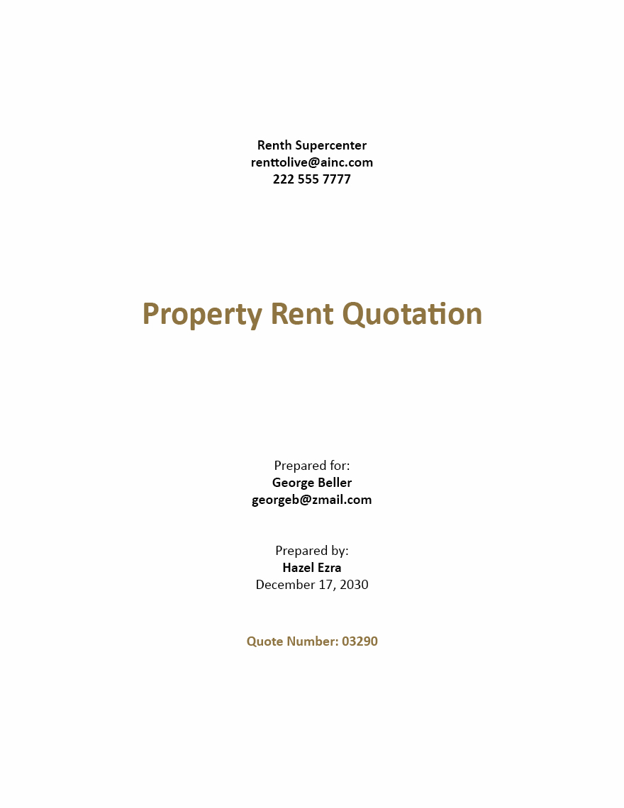 Rent Quotation Template - Google Docs, Google Sheets, Excel, Word ...