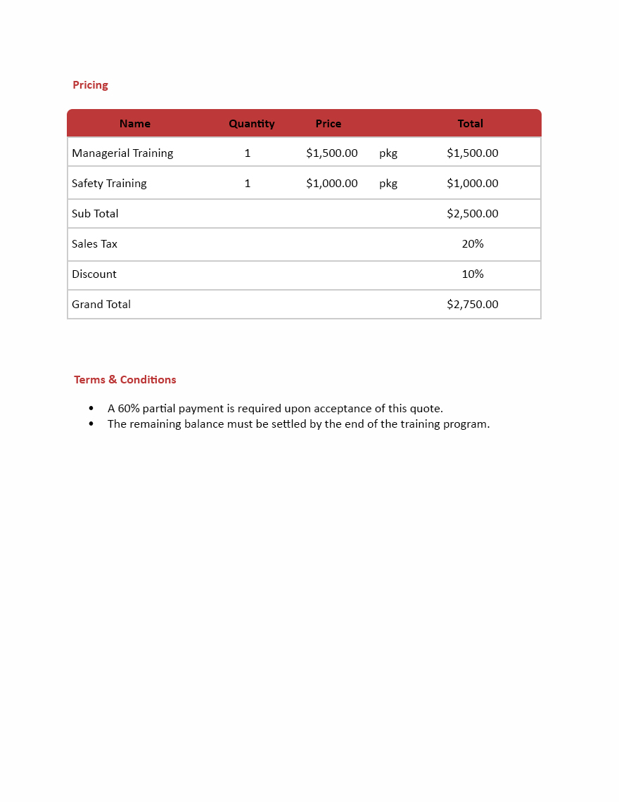 Free Free Sample Training Quotation Template - Google Docs, Google ...