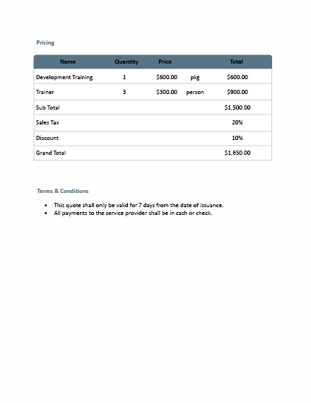 Corporate Training Quotation Sample Template - Google Docs, Google ...