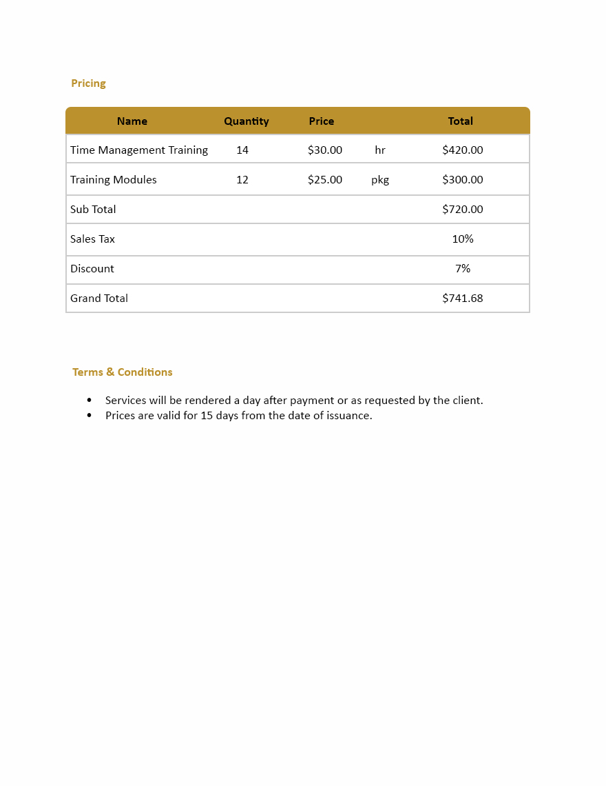 Request for Training Quotation Template - Google Docs, Google Sheets ...