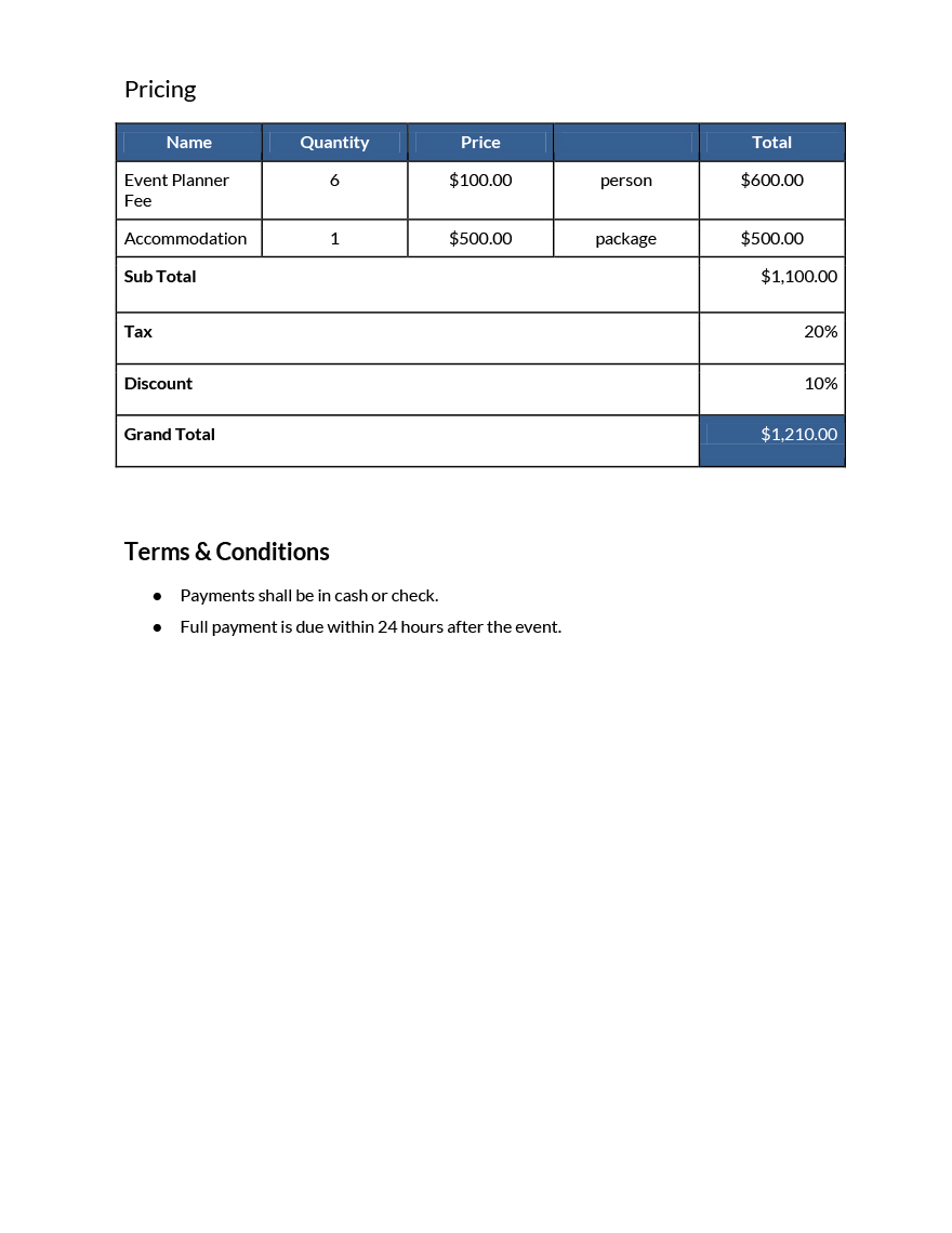 Compensation Event Quotation Template - Google Docs, Google Sheets ...