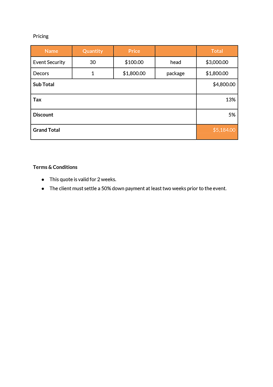 Event Management Quotation Template - Google Docs, Google Sheets, Excel ...