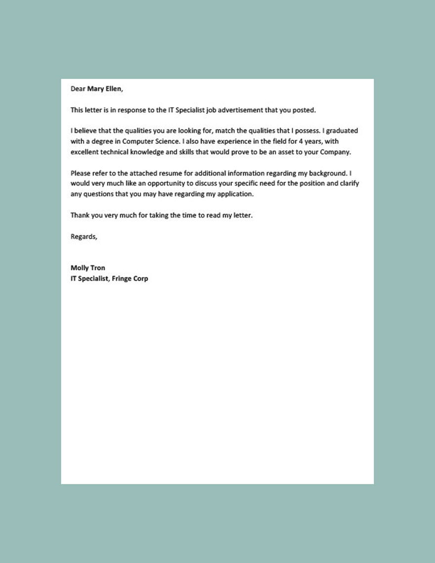 Simple Application Letter Template - Google Docs, Word | Template.net