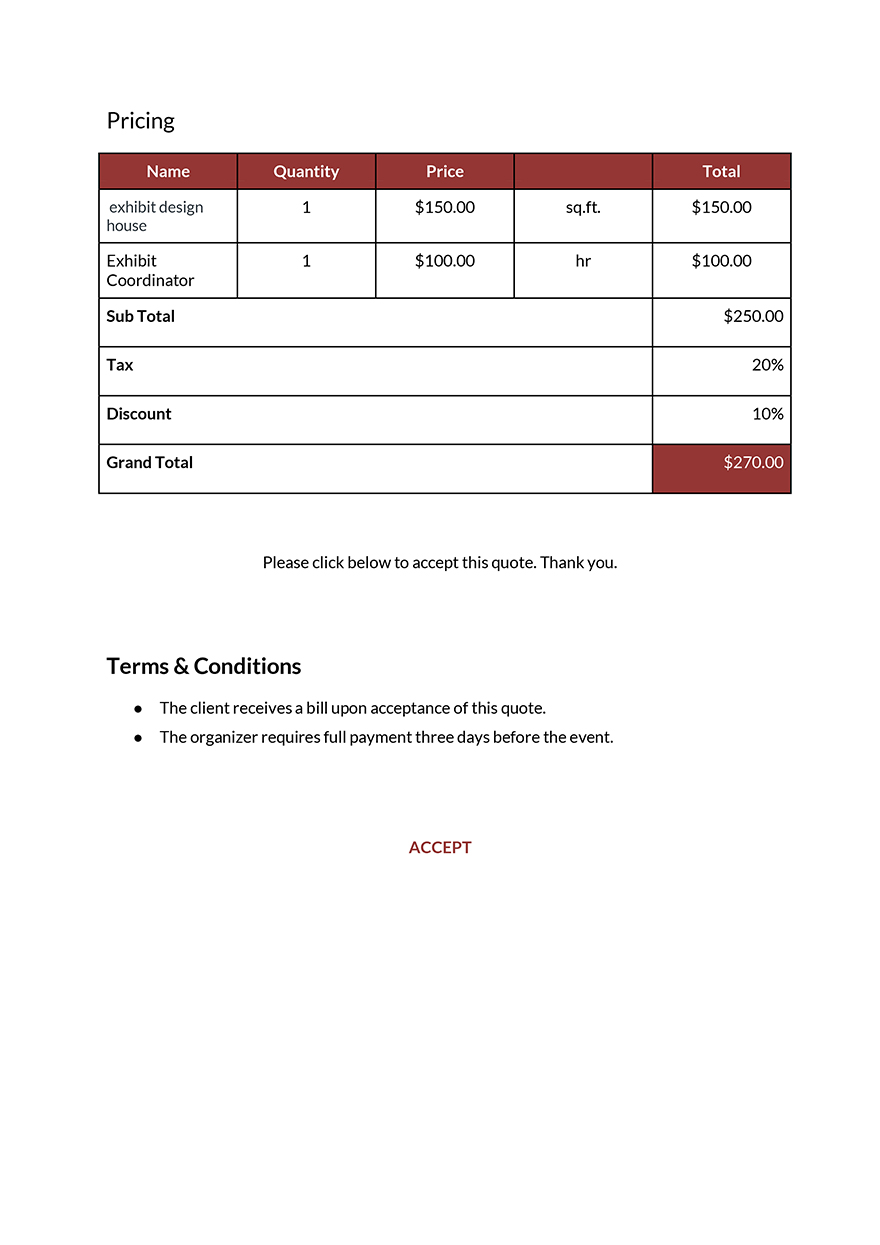 Sample Event Quotation Template Word Template