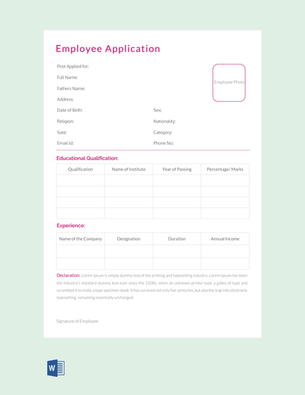 FREE Employment Application Form Template: Download 67+ Forms in Word ...