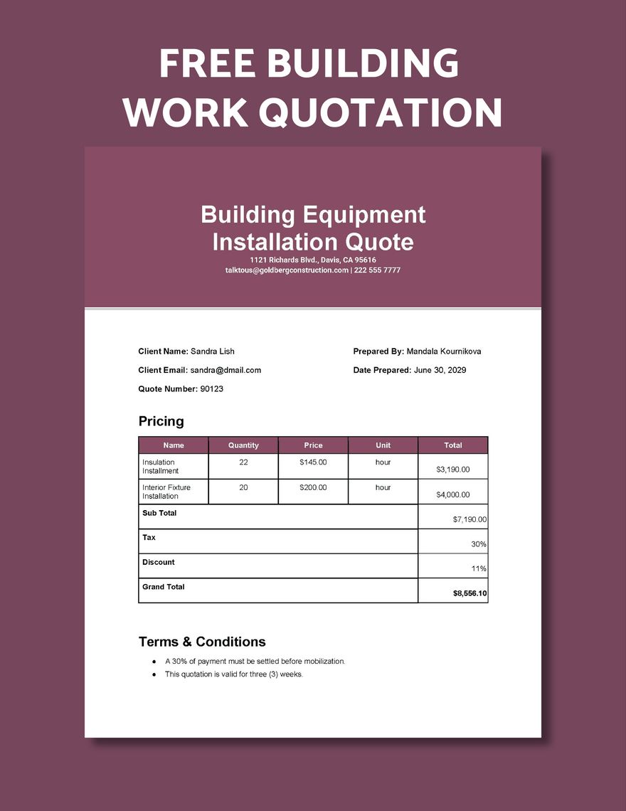 Work From Home Service Quotation Template - Google Docs, Google Sheets, Excel, Word, Apple ...