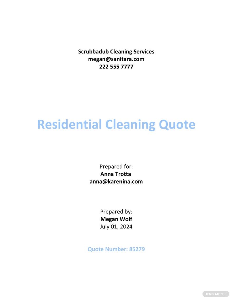Cleaning Quotation Template - Google Docs, Google Sheets, Excel, Word ...