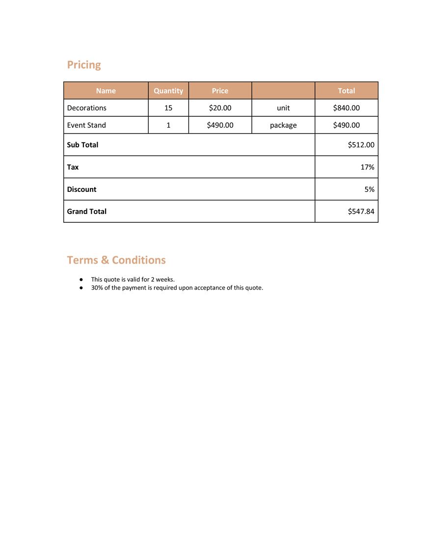 Professional Exhibition Quotation Template - Google Docs, Google Sheets ...