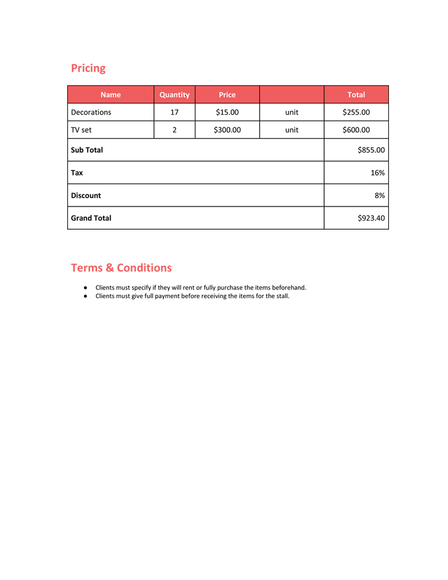 Exhibition Stall Quotation Template - Google Docs, Google Sheets, Excel ...