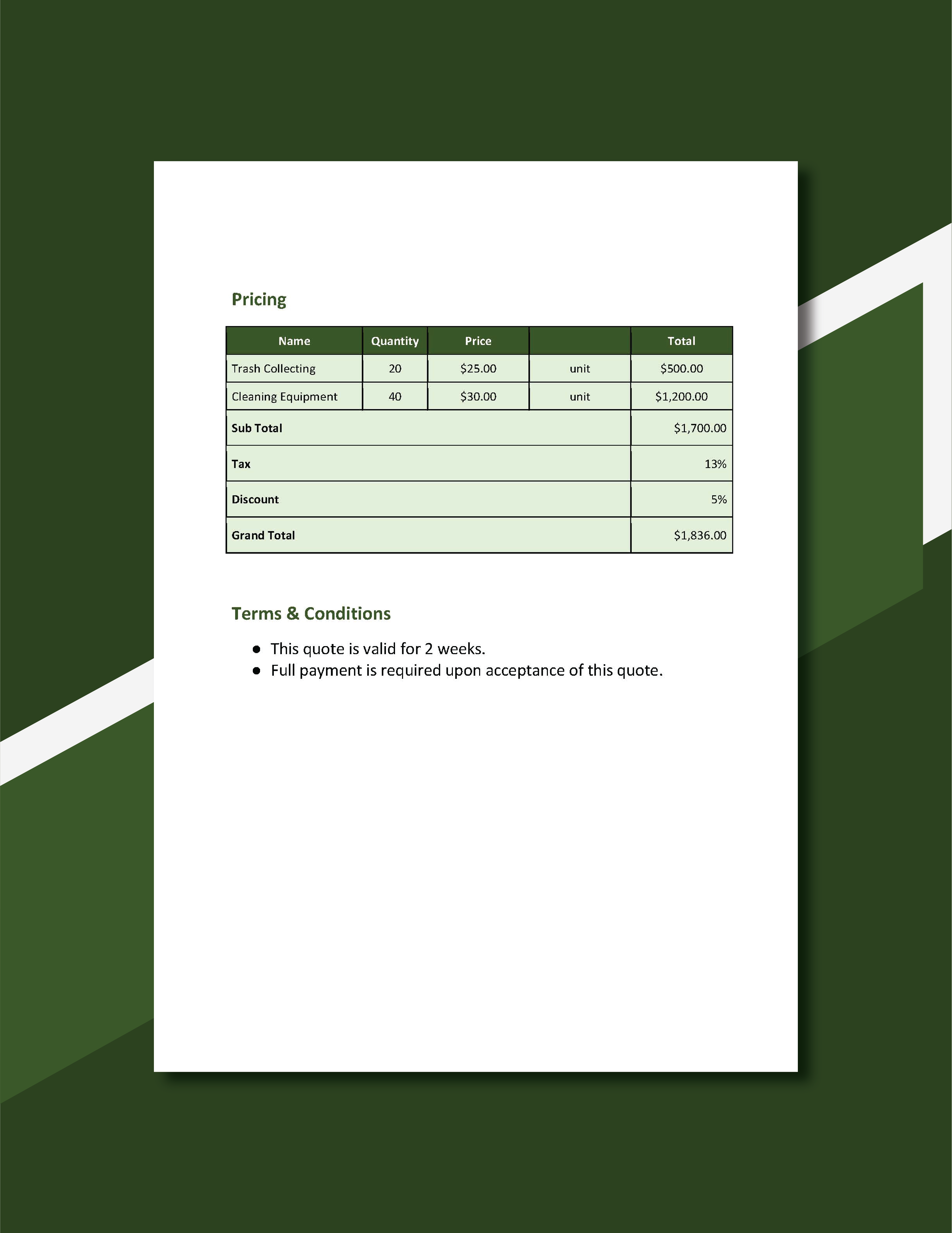 Office Cleaning Quotation Template - Google Docs, Word | Template.net
