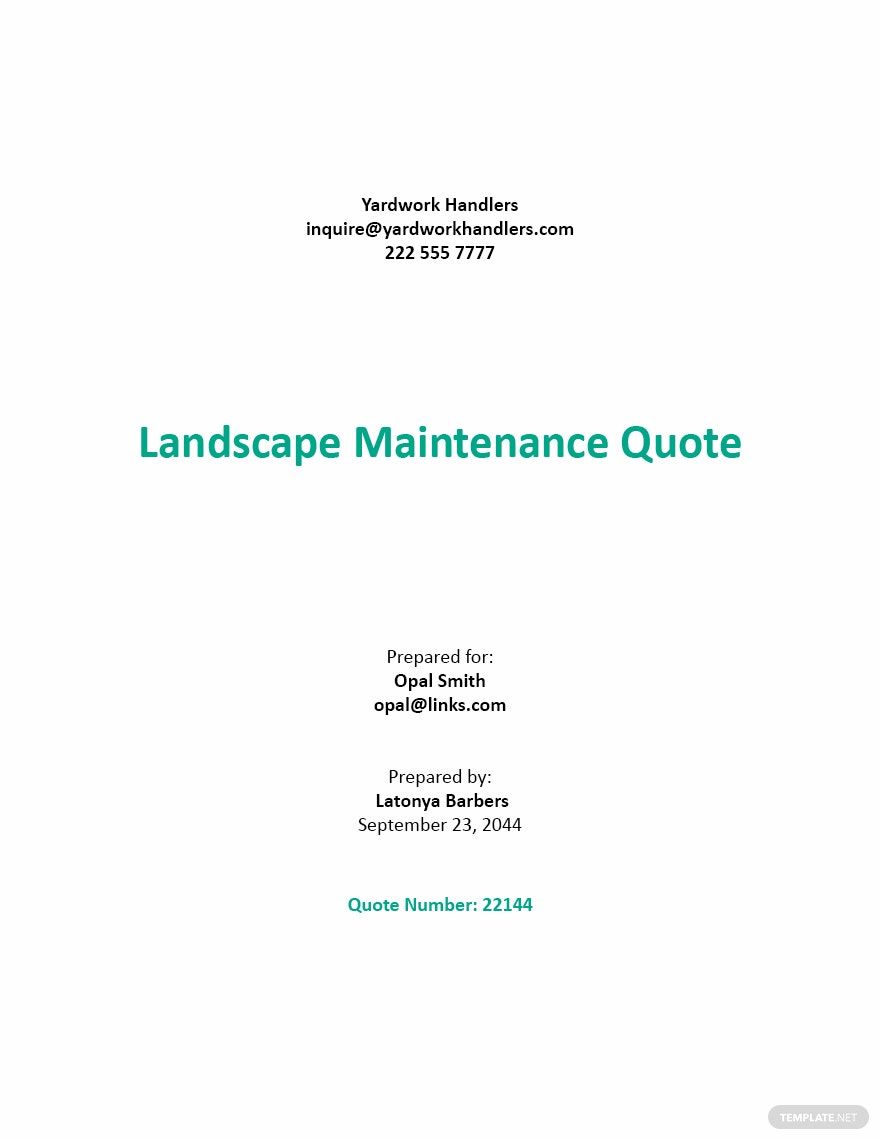 Landscape Maintenance Quote Template - Google Docs, Google Sheets ...