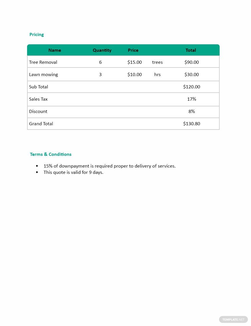 Landscape Maintenance Quote Template - Google Docs, Google Sheets ...