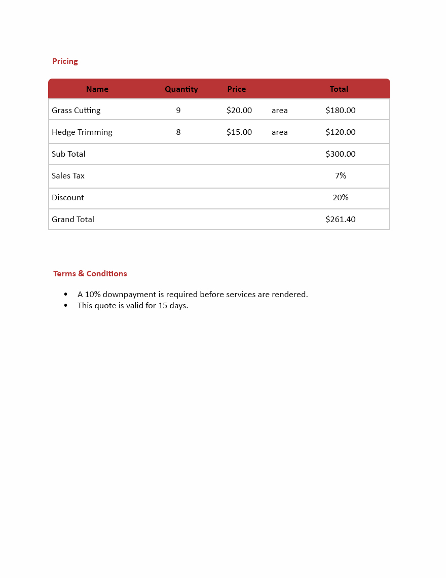 Lawn Maintenance Quotation Template - Google Docs, Google Sheets, Excel ...