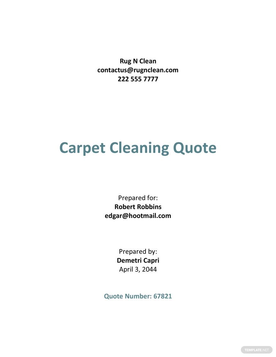 Carpet Cleaning Quote Template Google Docs Google Sheets Excel 