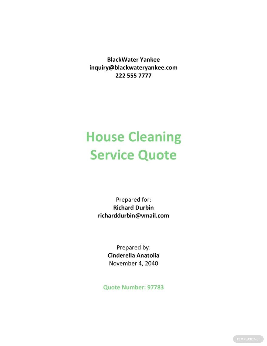 Cleaning Quotation Template - Google Docs, Google Sheets, Excel, Word ...