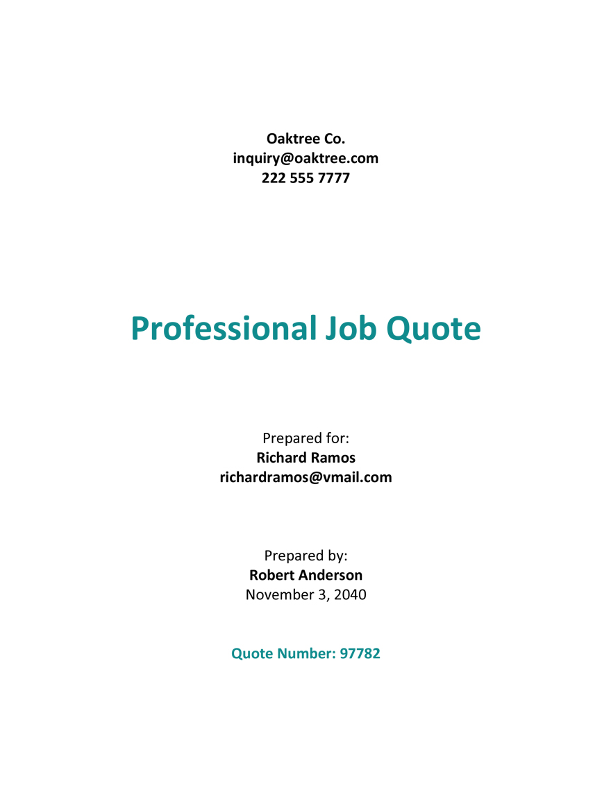 Professional Service Quotation Template - Google Docs, Google Sheets ...