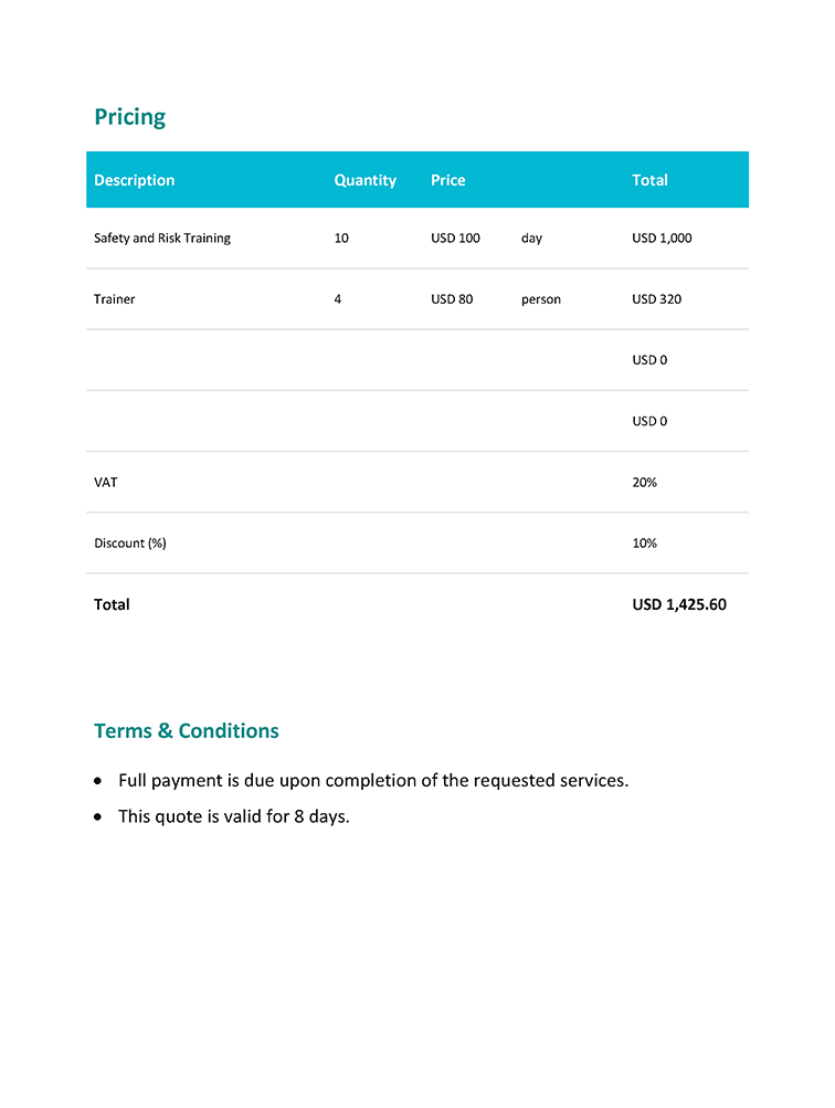 Free Professional Job Quotation Template - Google Docs, Google Sheets ...
